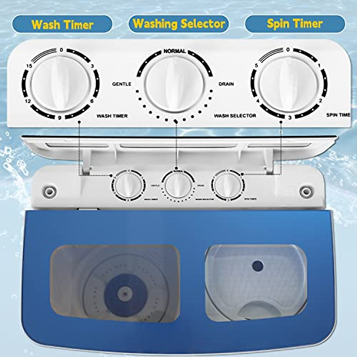 Greenvelly Portable Washing Machine Washer, 17.6 Lbs Small Mini Twin Tub Washer and Dryer Combo, Compact Laundry Clothes Washer, Automatic Wash and Spin Cycle for Apartment RV Dorm Camping (Blue Glass)