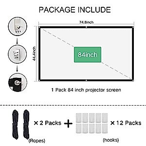 84 in Front and Rear Projector Screen, Hanging Movie Screen with Hooks Ropes, Portable Office Indoor Outdoor Video Projection Screen,Leinwand Beamer Projektionsleinwand Écran de Projection 投影幕布