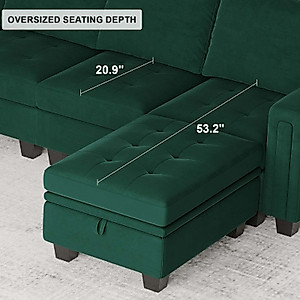 Belffin Oversized Velvet Modular 8-Seat Sectional Sofa Set with Storage Ottoman U Shaped Couch Set Modular Sectional Convertible Sofa Couch with Reversible Chaise Corner Sofa Couch Set Green