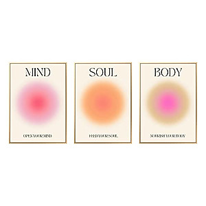 3 Pieces Positive Aura Posters for Room Aesthetic Colorful Aura Grainy Gradient Canvas Wall Art Spiritual Soul Body Mind Quote Print Painting Danish Pastel Home Wall Decor for Bedroom 8x10in Unframed
