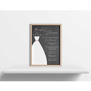 Chalkboard Bridal Shower Invitations Pink Black White Invites Wedding Dress Gown Blackboard Party Shower Customized Custom Printed Cards (12 Count)
