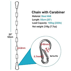 GBGS 4 Pcs 20" Hanging Chain with 8 Carabiner, Steel Heavy Duty Hanging Kits 220 LB Capacity for DIY Home Gym, Indoor Outdoor Playground Hanging Chair Hammock Chair Punching Bags