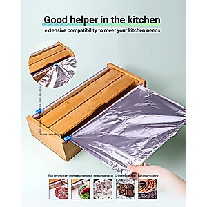 ECOGREDA Plastic Wrap Dispenser with Cutter,Bamboo Tin Foil Organizer for Drawer Cabinet, Suitable for Aluminum Foil Organization and Storage and Parchment Paper(2 in 1)