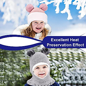 Bencailor Baby Winter Hat Scarf Set Toddler Kids Fleece Lining Beanie Snow Unisex Hood Infant Toddler Kids Hat Scarf for Girls Boys(Pink, Gray,2 Pieces)