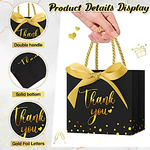 Jetec 45 Pcs Mini Paper Gift Bag Bulk 5.5x4.7x2.5'' Thank You Gift Bag with Handle Small Favor Bag with Bow Ribbon for Christmas Wedding Baby Bridal Shower Birthday Party(Black/gold)