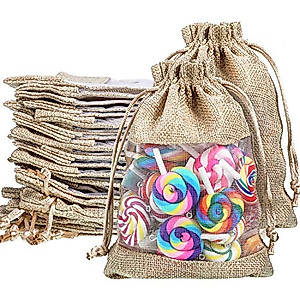 Shappy 50 Pieces 5 x 7 Inch Burlap Bags Linen Organza Burlap Bags with Drawstring Gift Bags for Wedding Party Favors (Grey)