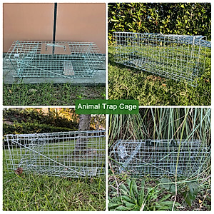 Live Animal Cage Trap,24 X 7 X 8In Animal Trap for Rabbits,Stray Cats,Squirrels,Humane Cat Trap,Foldable Live Traps Cage with Handle for Groundhogs,Opossums