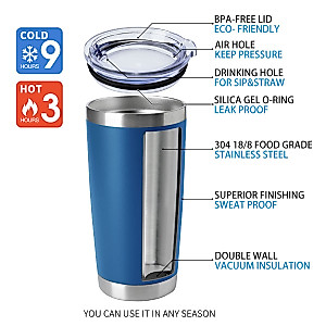 HASLE OUTFITTERS 20oz Tumblers Stainless Steel Mugs with Lid Double Wall Vacuum Insulated Coffee Cups for Cold & Hot Drinks (20oz-Dark Blue, 1 Pack)