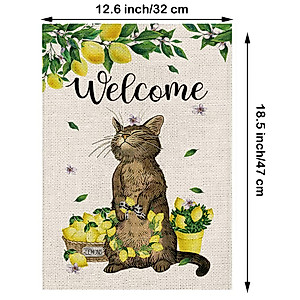 Summer Garden Flag Lemon Tree Cat Double Sided Vertical Welcome Flag Summer Home Yard Outdoor Decoration 12.5×18 Inch