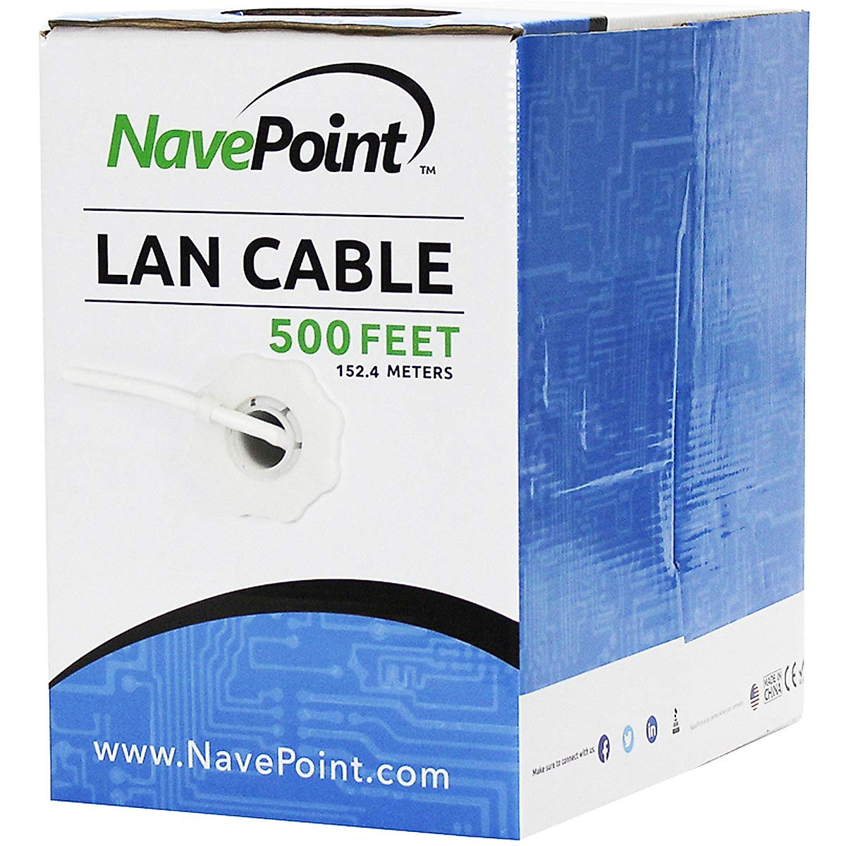NavePoint CAT6 Ethernet Cable - CCA Bulk CAT6 Cable 500ft Ethernet Cable, 550MHz, 23AWG 4 Pair, Unshielded Twisted Pair (UTP), Solid White