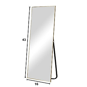 KIAYACI Wall Mirror Full Length Full Body Mirror Bedroom Dressing Mirror Standing Hanging or Leaning Against Wall Aluminum Alloy Frame(Gold, 43" x 16")