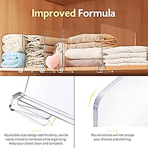Sclvdi Acrylic Shelf Dividers,4 Pcs Closets Shelf Organizer for Clothing Handbags Books in Pantry, Bedroom and Kitchen, Adjustable Clear Closet Separator Wood Shelves Organize