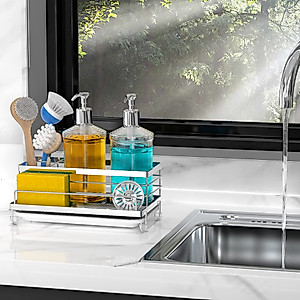 Cisily Sponge Holder, Caddy Organizer, Sink Accessories with Drip Tray, Rustproof and Non-slip, Kitchen Essentials for New Home