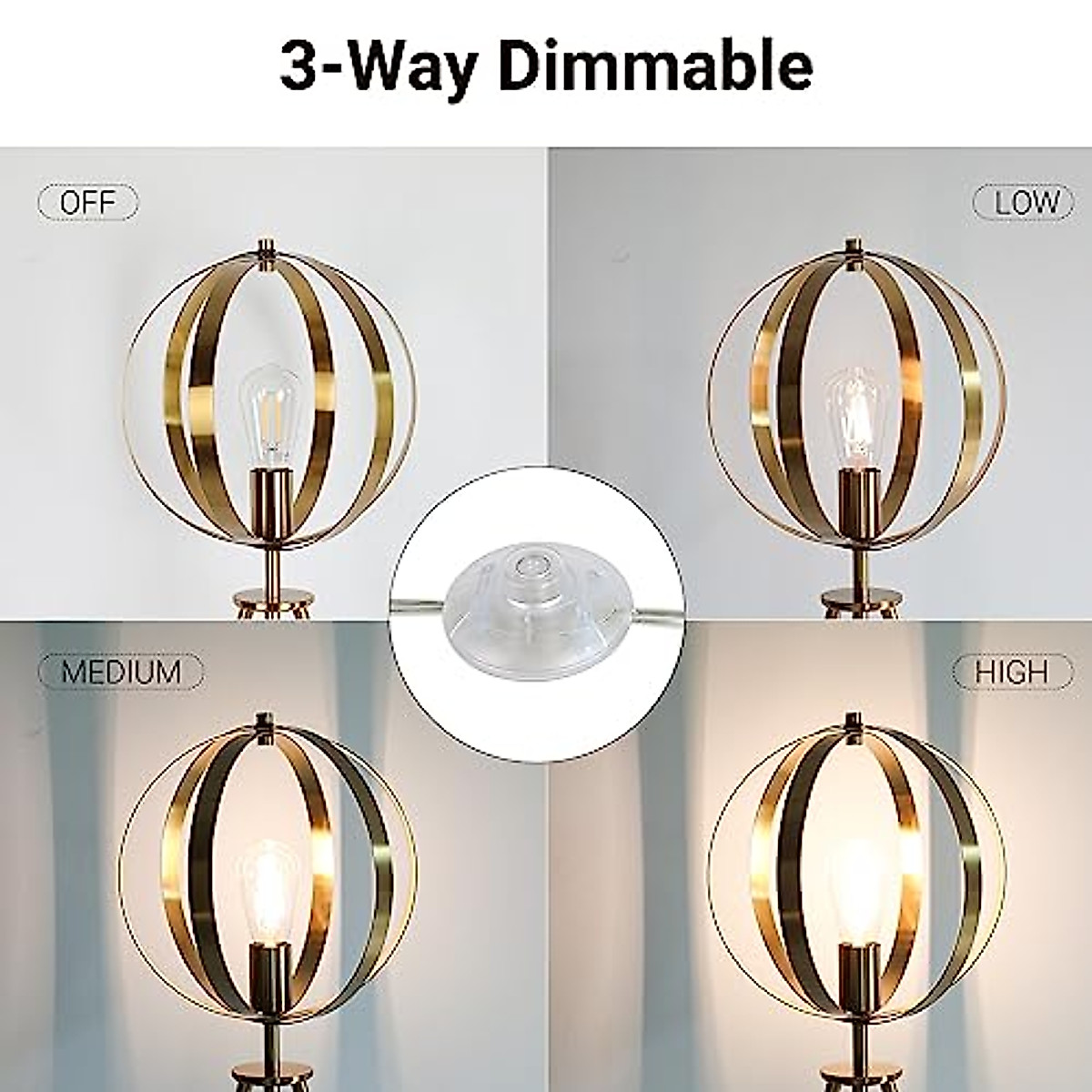 JUNNAI Gold Tripod Floor Lamp: Elegant Tall Lamp with Brass Rotating Cage Shade & E26 Lamp Base | Modern Standing Lamp for Living Room, Bedroom, Office