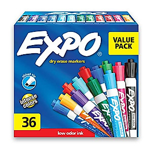 EXPO Low-Odor Dry Erase Markers, Chisel Tip, Assorted Colors, 36 Count