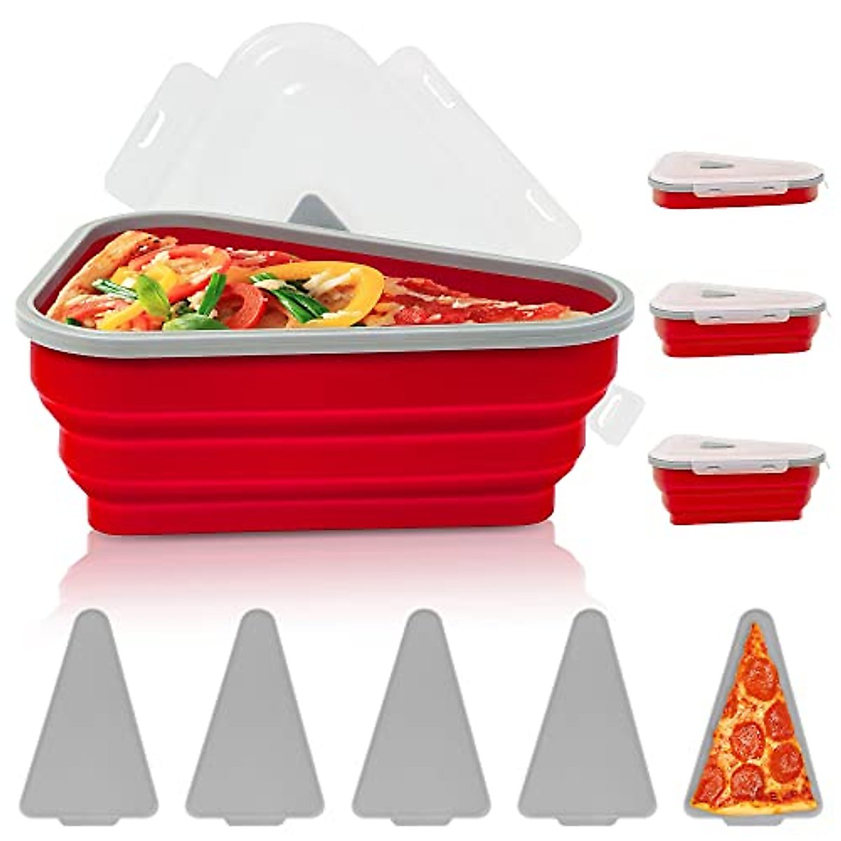 rgrfsdgx Adjustable Pizza Storage Container, Pizza Slice Container can be Microwaved and Reused, Pizza Slice Pack with 5 Heating Plates.