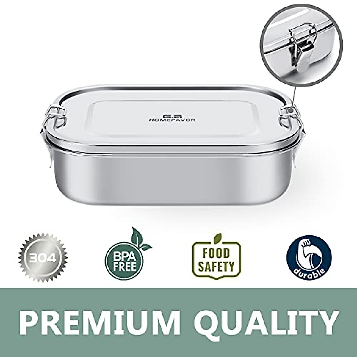 Stainless Steel Lunch Box-1200ML Metal Leak Proof Bento Container for Sandwich Storage, Meal, Rice, Snack-Perfect Sized for Kids, Adults, Men, Women, Boys-2 Compartments-Removable Divider