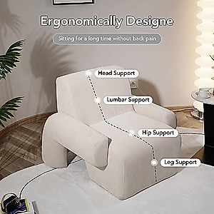 Guyii Upholstered Arm Sofa, Modern Fabric Sofa Chair, Ergonomic Accent Chair, Living Room Recliner with Backrest, Leisure Single Sofa for Bedroom, Living Room, Apartment (White)