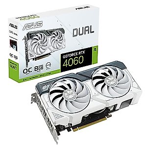 ASUS Dual GeForce RTX™ 4060 OC White Edition 8GB GDDR6 (PCIe 4.0, 8GB GDDR6, DLSS 3, HDMI 2.1a, DisplayPort 1.4a, 2.5-Slot Design, Axial-tech Fan Design, 0dB Technology, and More)
