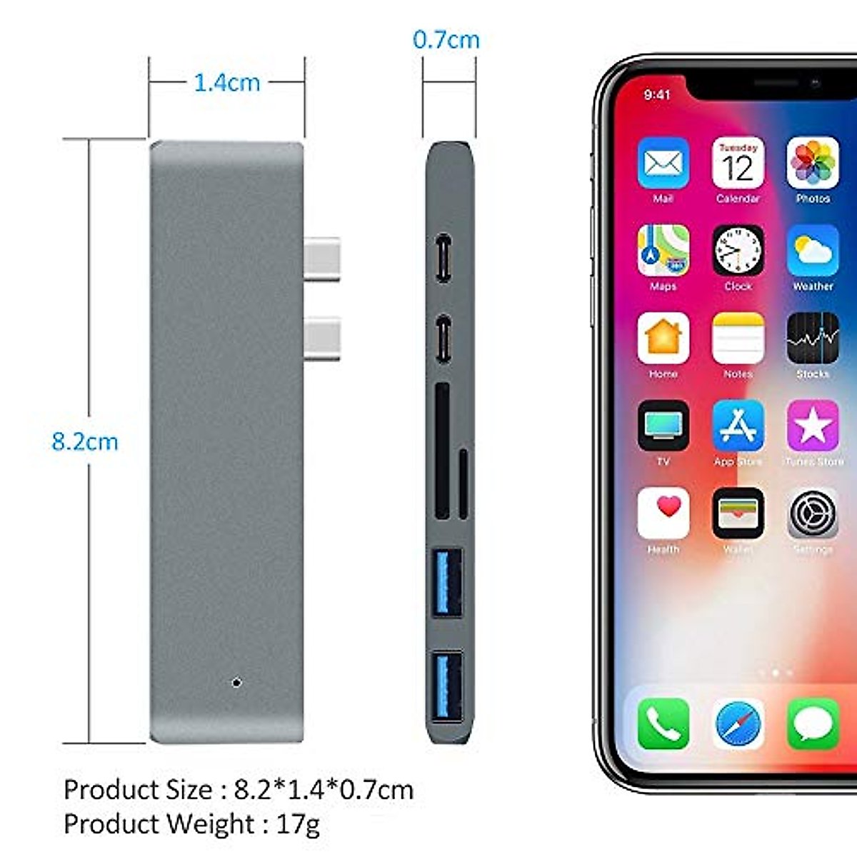 XUNMAIFHB Portable Docking Station,Dual Type-c USB C MacBook pro to HDMI TF Card Reader HUB Docking Station 4K Thunderbolt3 USB-C SD MicroSD USB 3.0 Fast Transmission