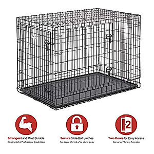 MidWest Homes for Pets Ultima Pro Series 48" Dog Crate | Extra-Strong Double Door Folding Metal Dog Crate w/Divider Panel, Floor Protecting "Roller Feet" & Leak-Proof Plastic Pan