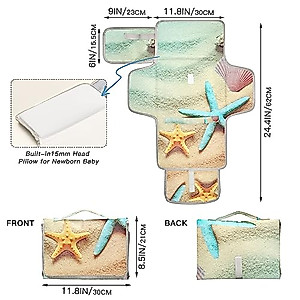 Sea Shells Portable Baby Changing Pad Diaper Changing Table Pad Foldable Travel Changing Station with Built-in Pillow for Newborn Essentials Baby
