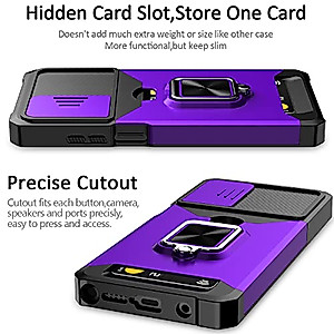 Nvollnoe for Moto G Stylus 5G 2022 Case with Sliding Camera Cover and Card Holder Heavy Duty Protective Magnetic Kickstand Ring Case for Moto G Stylus 5G(Purple)