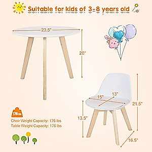 Costzon Kids Table and Chair Set, 3 Pcs Wood Activity Play Table w/Padded Seat & Wood Legs for Arts, Crafts, Reading, Preschool, Kindergarten, Playroom, Mid Century Modern Toddler Table & Chairs