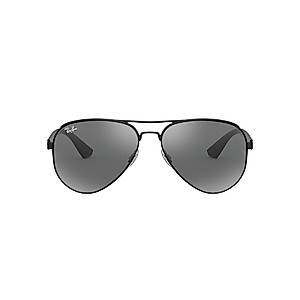 Ray-Ban Men's RB3523 Aviator Sunglasses, Matte Black/Grey Mirrored Silver, 59 mm