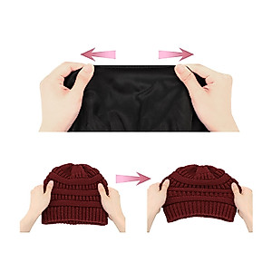 Zando Womens Beanie Hats for Women Men Satin Lined Beanie for Women Warm Winter Hats for Women Unisex Slouchy Beanies for Women Knit Beanie Thick Womens Beanies for Winter Black Yarn Beanie Hat