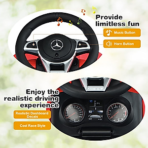 OLAKIDS 3-in-1 Kids Ride on Push Car, Licensed Mercedes Benz Toddlers Stroller with Removable Canopy Parents Handle Underneath Storage Cup Holder, Foot-to-Floor Walking Toy with Horn Music (Light Red)