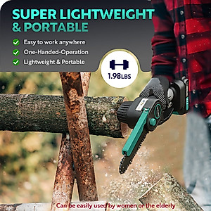 NaTiddy Mini Chainsaw Cordless, 6 Inch Portable Electric Chainsaw, 21V Battery Powered Small Handheld Chain Saw with Splash Guard for Wood Cutting, Tree Trimming (2 Batteries & 2 Chains)