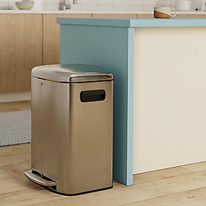 Kitchen Trash Can with Lid & Double Barrel for Bedroom Bathroom Office High Capacity Step Trash Bin Fingerprint-Proof Brushed Stainless Steel Garbage Can 10 Gallon/ 40L