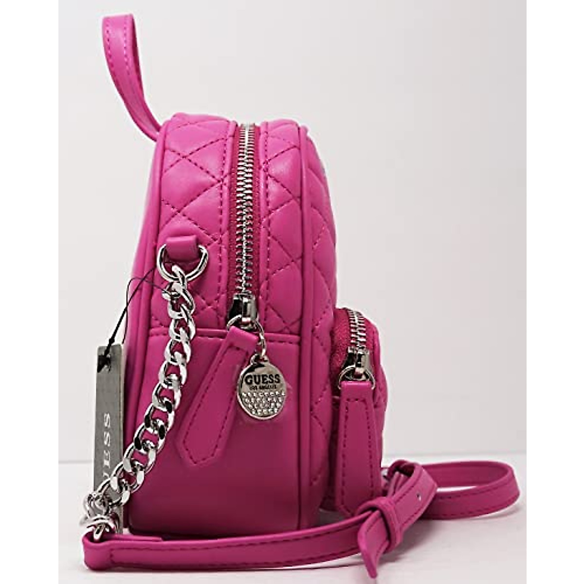 GUESS Factory Women's Evan Pink Quilted Mini Backpack Style Crossbody Handbag Purse