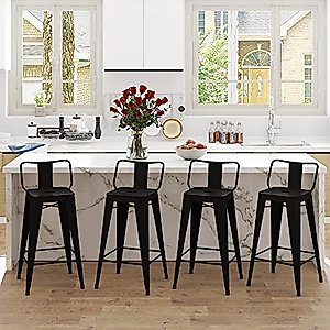 Tongli Metal Bar Stools Set of 4 Barstools Counter Height Bar Stools with Back Industrial Bar Stool Indoor Counter Stool Kitchen Island Stools Modern Bar Chair 26inch Matte Black