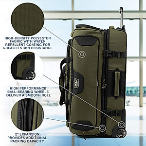 Travelpro Bold Drop Bottom Wheeled Rolling Duffel Bag, Olive/Black, 30-Inch