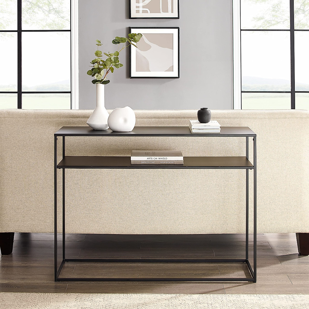 Crosley Furniture Braxton Sofa Console Table with Storage Shelf for Hall, Entryway, or Living Room, Matte Black