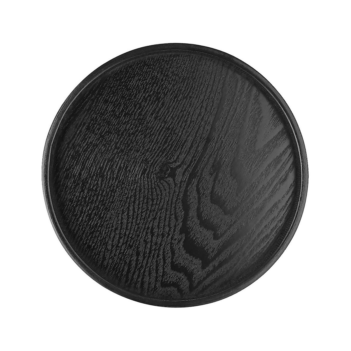 Solid Wood Serving Tray, Round Non-Slip Tea Coffee Snack Plate, Food Meals Serving Tray with Raised Edges, for Home Kitchen Restaurant (9.5inch, Black)