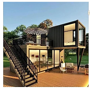 2 Room Customized Container Houses Two-Story Villas Prefab Tiny Homes to Live in for Adults Mini Mobile Home Modular Guest Homes kit casas prefabricadas para Vivir, with Stair Terrace guardrail