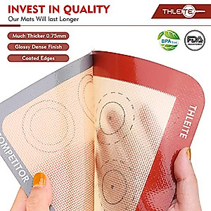 THLEITE Non Stick Silicone Baking Mat - Macaron Silicone Baking Mat & Pastry Mat with Measurement (5-Piece Set), 2 Half Sheet + 2 Quarter Sheet + 1 Pastry Mat - Macaroon/Pastry/Pizza/Cookie Making