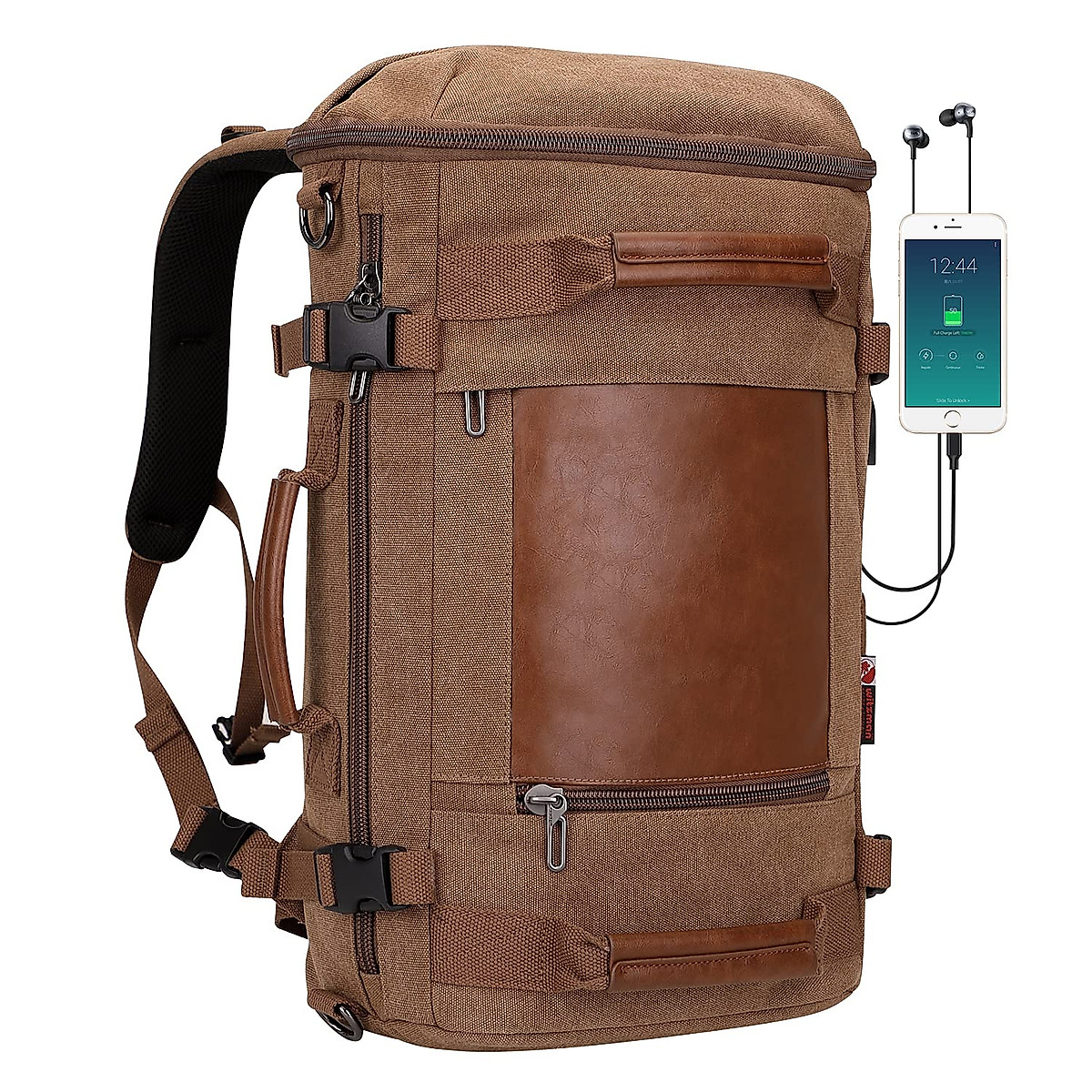 WITZMAN Travel Backpack with USB Charging Port Large Carry On Canvas Backpack Duffel Luggage Fit 17 inch Laptop for Men Women(2063 Light Green)