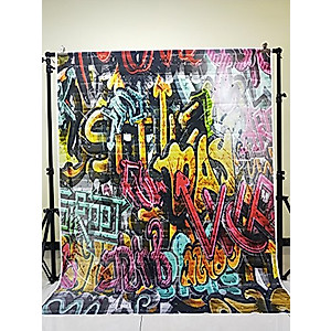 5x6.5ft Graffiti Backdrop 90s Hip Hop Letters Photo Colorful Brick Wall Mural Art Decoration Letterings Photography Background Studio Props KP-129