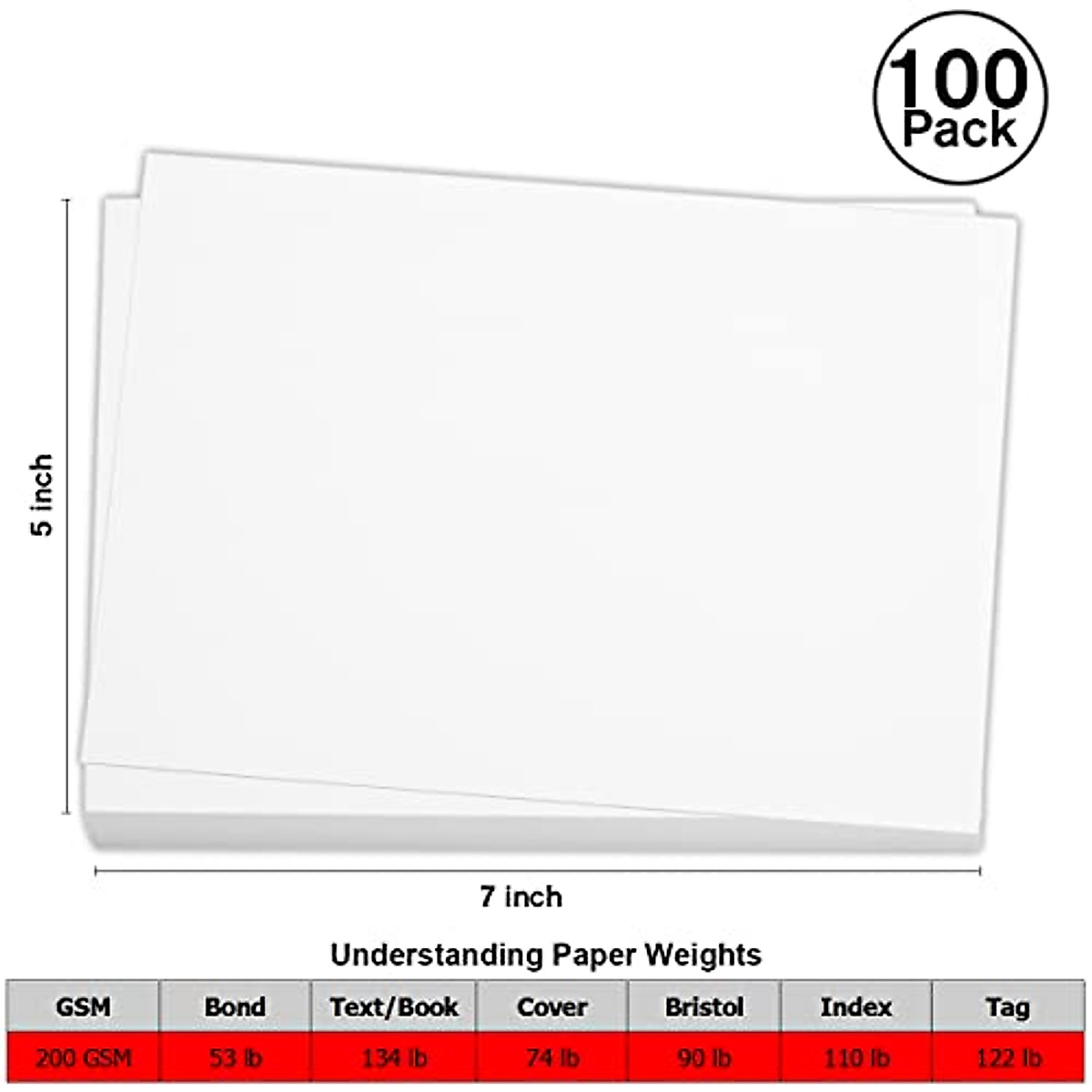 100 Pieces 5" x 7" White Cardstock, Heavyweight Cardstock Sheets Blank Invitation Paper Greeting Cards Printable, 74lb Cover 200 GSM/White