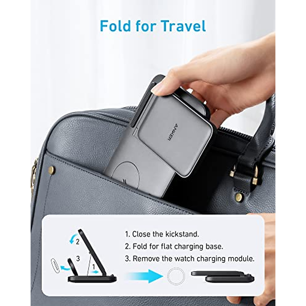 Anker Foldable 3-in-1 Wireless Charging Station with Adapter, 335 Wireless Charger, for iPhone 14 Series, AirPods Pro, Apple Watch Series 1-6 (Works with Original 1m/3.3ft USB-A Cable, Not Included)