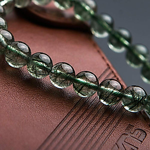 Natural Green Rutilated Quartz Gemstone Rare Round Beads Women Bracelet 8mm AAAA
