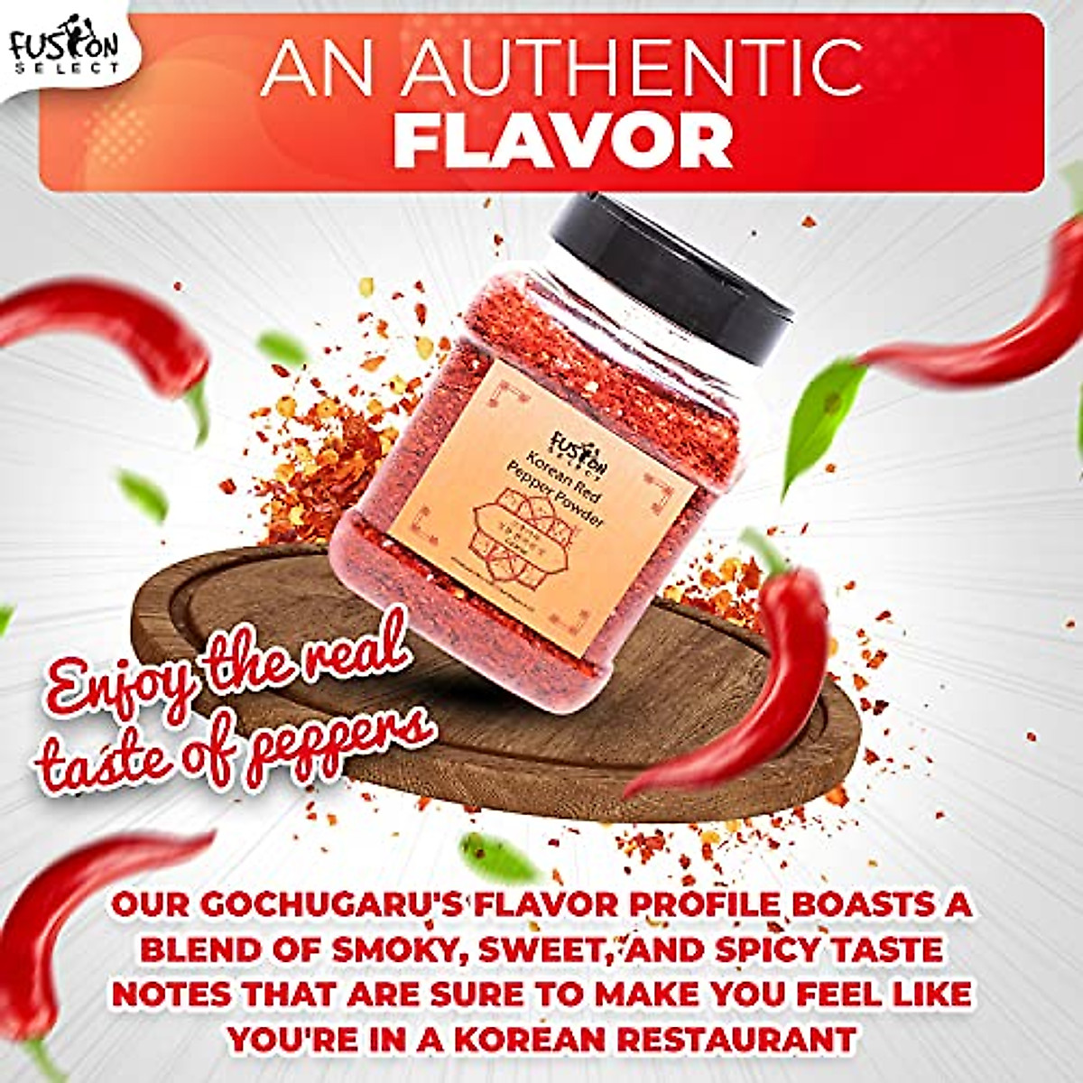 Fusion Select Korean Premium Non-GMO Gluten Free Red Chili Pepper Flakes Powder, Crushed Red Pepper Premium Gochugaru For Kimchi Seasoning, Chicken, Pork, Fish, Vegetables Hot Pepper Flakes (6 Oz)