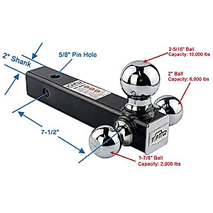 TOPTOW 64173HP Trailer Hitch Tri Ball Mount with 5/8 inch Hitch Pin, Chrome Balls, Fits for 2 inch Hitch Receivers, Hollow Shank…