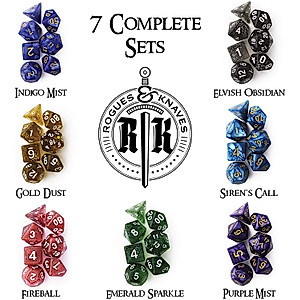 Large Dice Bag with 7 Complete Dice Sets | Dragon DND Dice Bag and 49 Polyhedral Dice | Black Dice Bag with Pockets