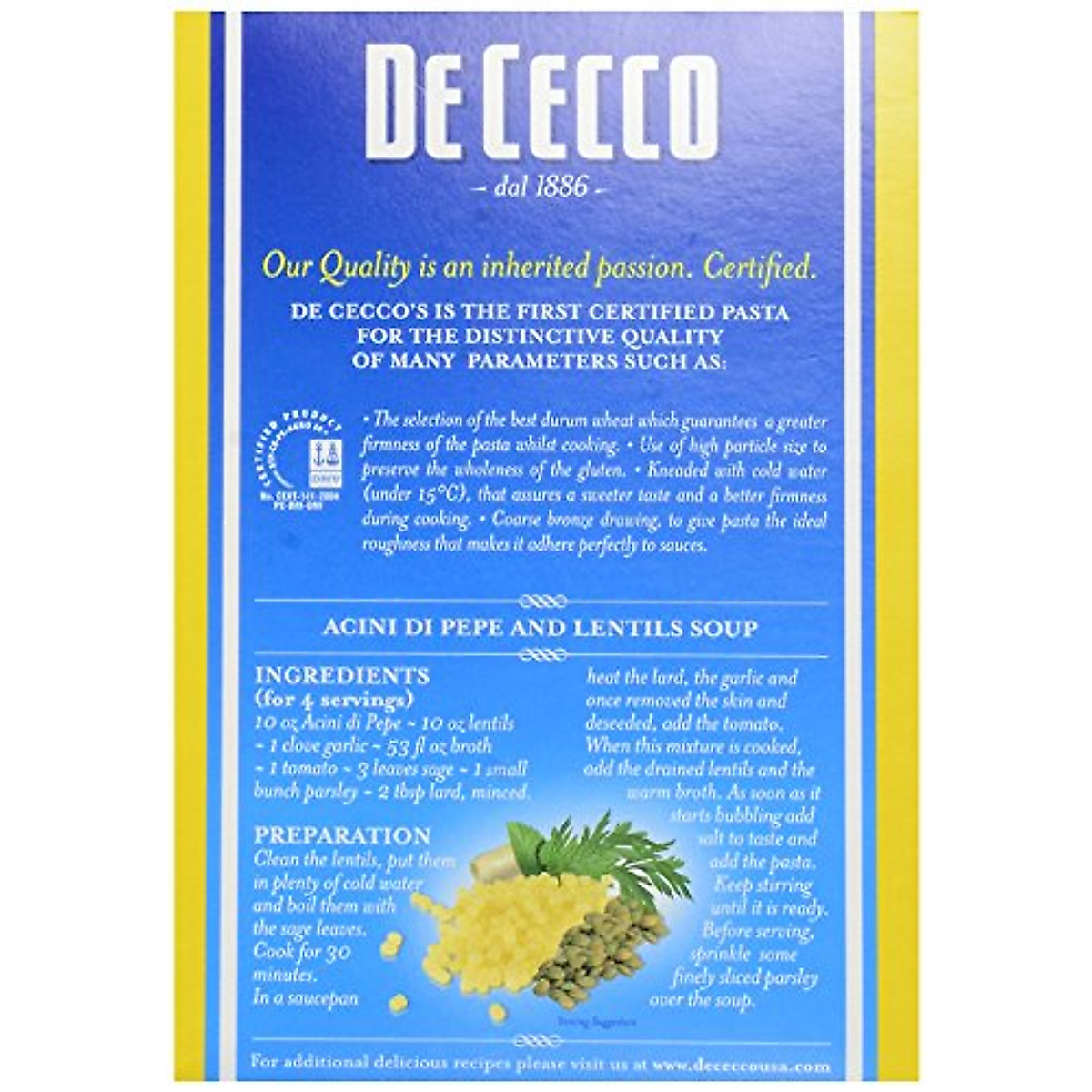 De Cecco Semolina Pasta, Acini Di Pepe No.78, 1 Pound