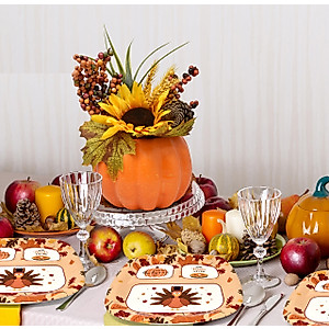 Gift Boutique 24 Pack Thanksgiving Divided Dinner Plate 9 inch Square 3 Section Plates for Fall Autumn Harvest Party Supply Disposable Paper Dinner Table Decorations with Turkey Pumpkin Leaf Design